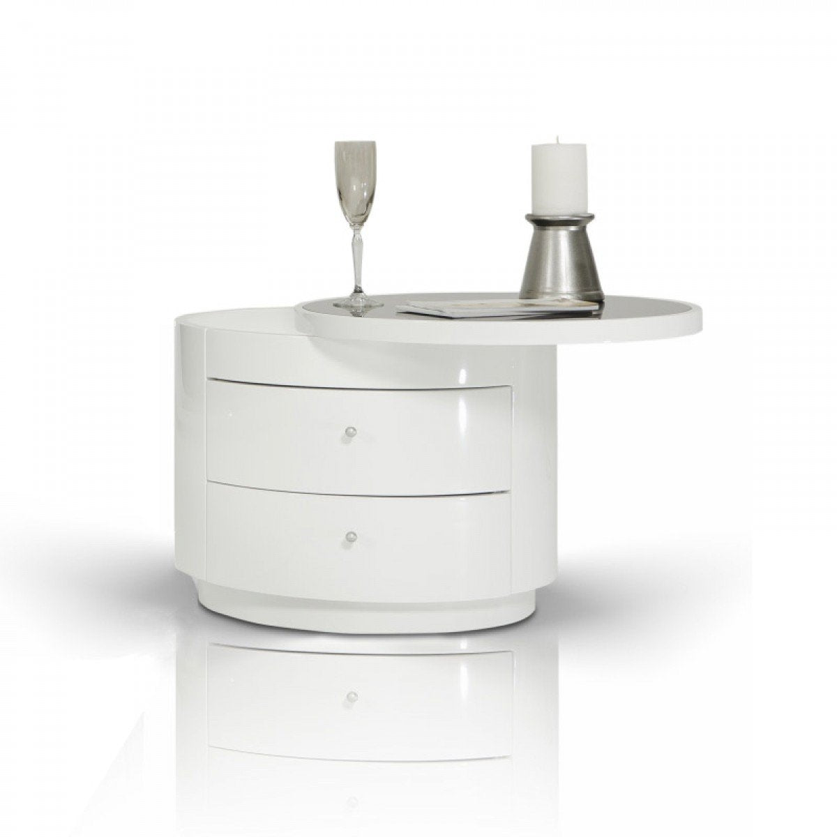 Modrest Symphony - Modern White Round Nightstand – Lynn Red